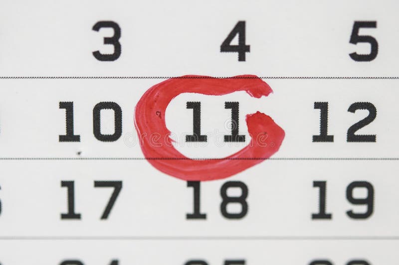 Red Circle. Mark on the Calendar at 11. Stock Photo - Image of holiday ...