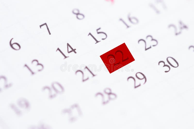 Red Circle. Mark on the Calendar at 22 Stock Image - Image of concept ...