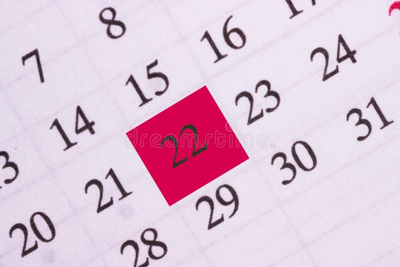 Red Circle. Mark on the Calendar at 22 Stock Image - Image of concept ...