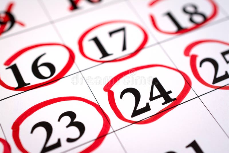 Red Circle Marked with Pen on a Calendar Sheet Stock Photo - Image of ...