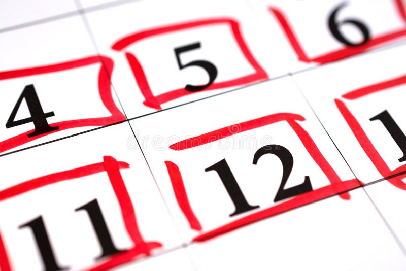 Red Circle Marked with Pen on a Calendar Sheet Stock Image - Image of ...