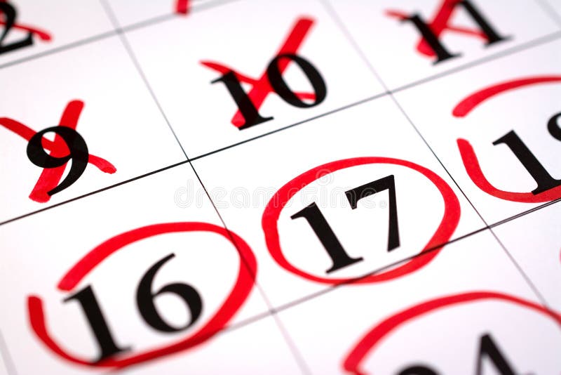Red Circle Marked with Pen on a Calendar Sheet Stock Photo - Image of ...