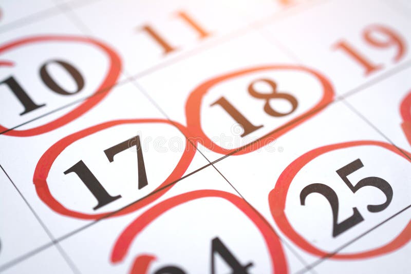 Red Circle Marked with Pen on a Calendar Sheet Stock Photo - Image of ...