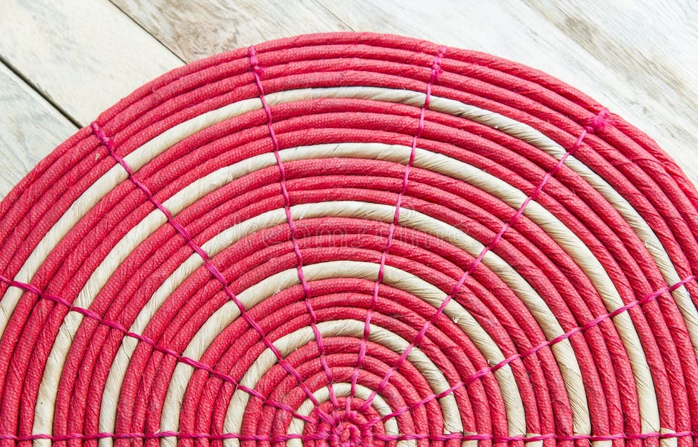 Red Circle Mat on Wooden Floor Stock Image - Image of rainbow, rough ...