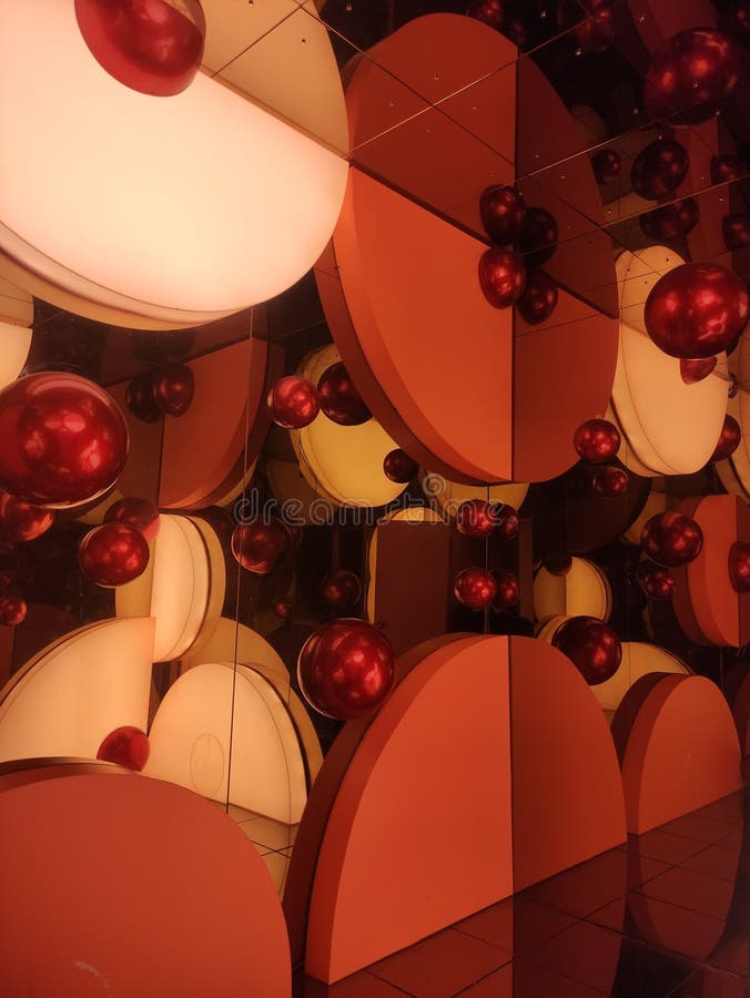 Red circle at mirror room stock photo. Image of light - 293848124