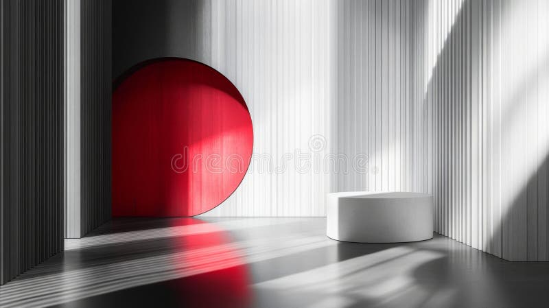 Red Circle in Monochromatic Modern Interior Stock Illustration ...