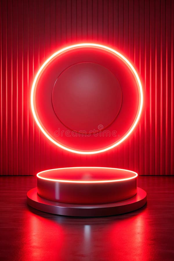 Red Circle Neon Background with Cylinder Platform Suitable for Product ...