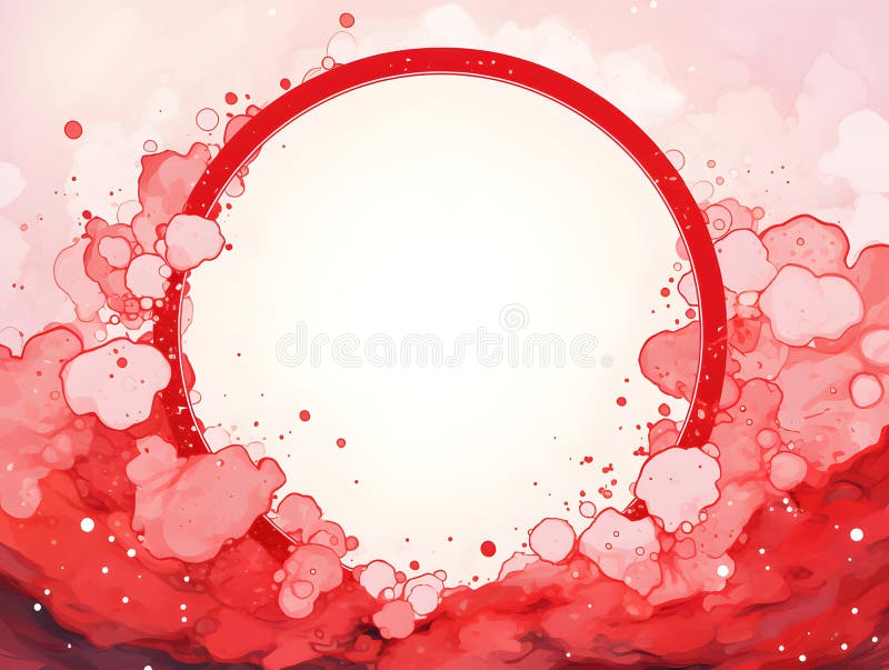 A Red Circle Surrounded by Bubbles of Water. Abstract Ruby Snowflakes ...