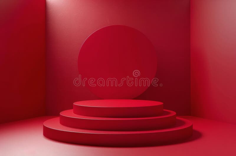 Red Circle and Three Circular Platforms in a Red Room Stock Photo ...