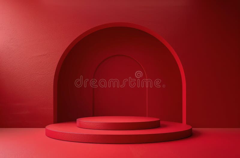Red Circle and Three Circular Platforms in a Red Room Stock Photo ...