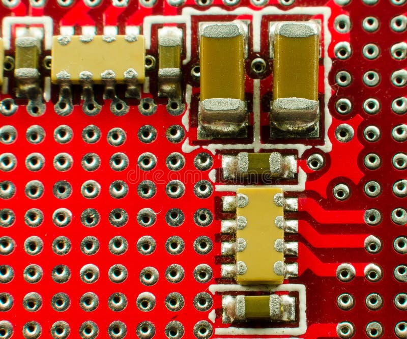 Red Circuit Board Close Up with Electronics Components Stock Photo ...