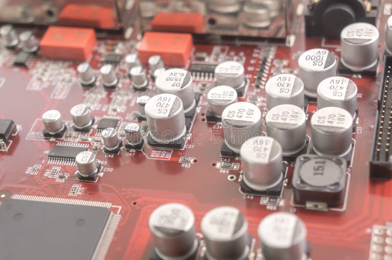 Red Circuit Board with Electronic Components. Electronic Circuit Board ...