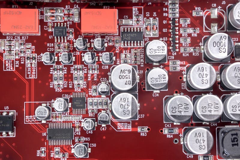 Red Circuit Board with Electronic Components. Electronic Circuit Board ...