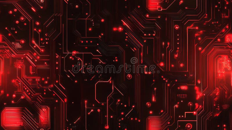 Red Circuit Board with Glowing Connections and Complex Patterns Stock ...