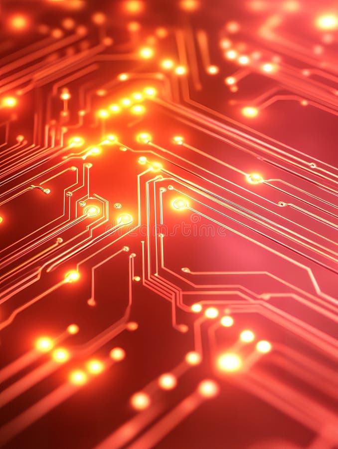 Red Circuit Board with Glowing Lights Stock Illustration - Illustration ...