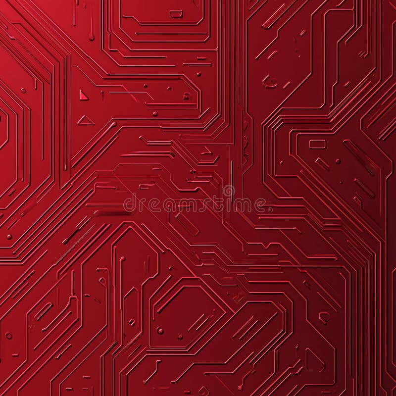 Red Circuit Board Pattern with Intricate Lines and Geometric Shapes ...