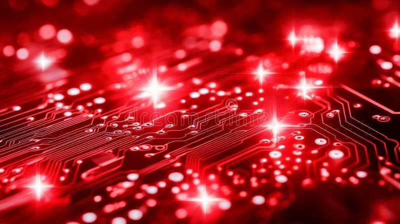 Red Circuit Board Technology Abstract Closeup of a Red Electronic ...