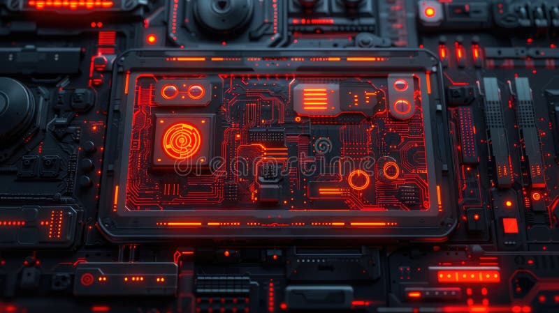 The Red Circuit Board with Technology Theme Stands for the Connection ...