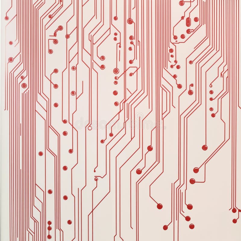 Red Circuit Pattern on Cream Background with Geometric Pathways and ...