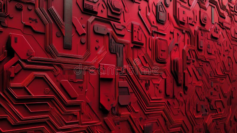 Red Circuitry Pattern on Angular Wall: Technology Meets Art Stock Image ...