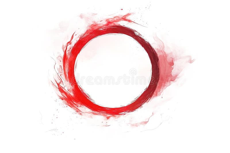 Red Circular Brushstroke with Ink Bleed Effect, Isolated on White ...