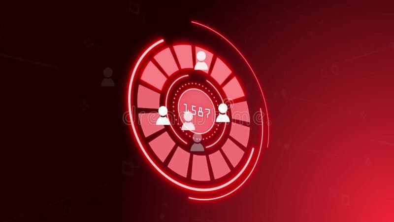 Red Circular Data Visualization Animation Showing User Count of 1587 Stock Footage - Video of ...