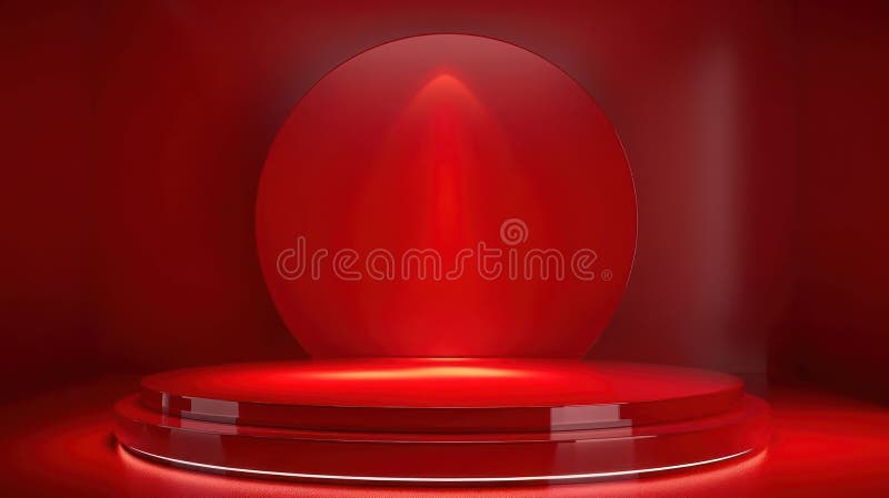 Red Circular Podium with a Spotlight in a Red Room Stock Illustration ...