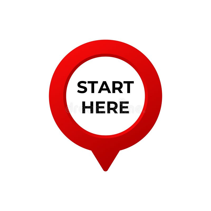 Red Circular Pointer Icon with Start Here Text in Bold Black Letters ...