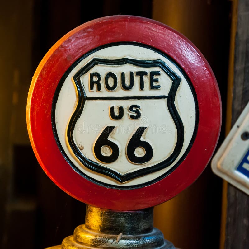 Red Circular of Route 66 Sign Stock Photo - Image of historic, famous ...