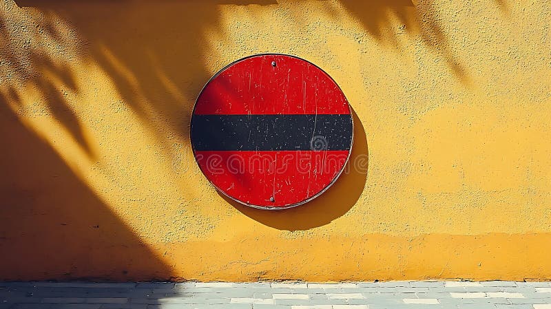 Red Circular Sign with Black Horizontal Stripe on Yellow Wall ...