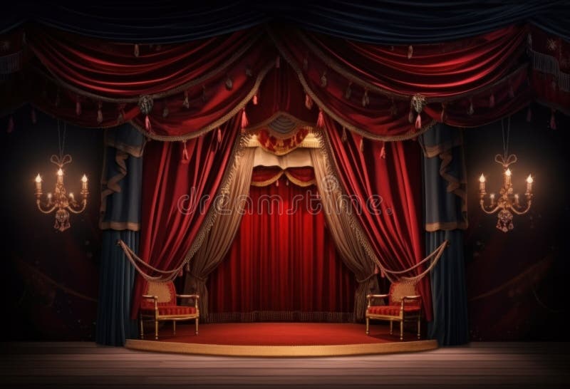 A Red Circus Theatre Set with a Backdrop and Curtains Stock Image ...