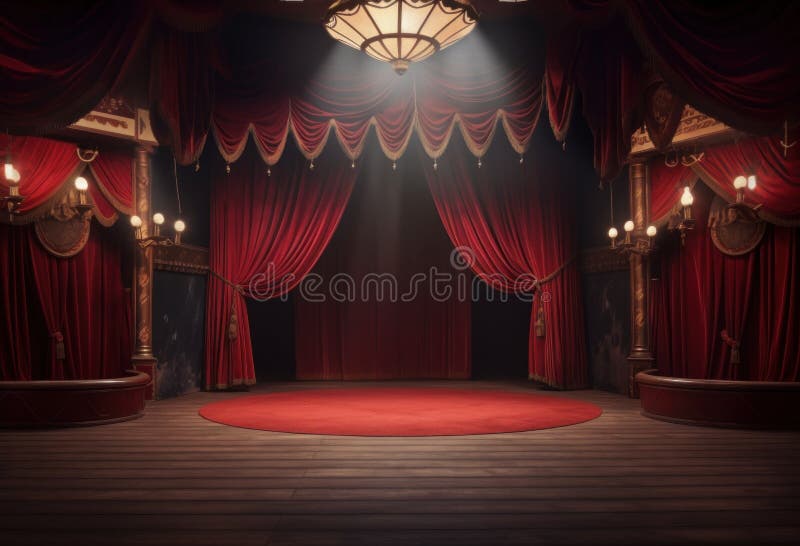 A Red Circus Theatre Set with a Backdrop and Curtains Stock Image ...