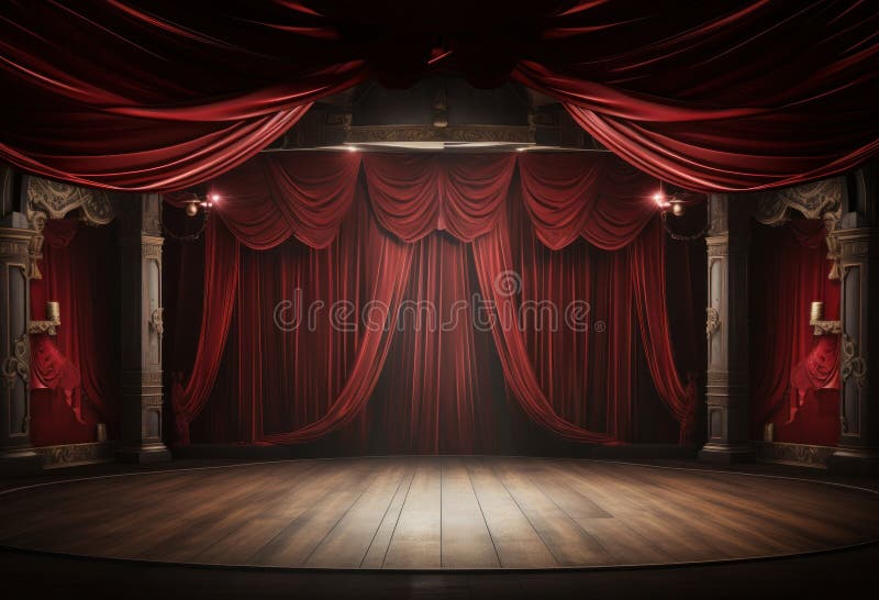 A Red Circus Theatre Set with a Backdrop and Curtains Stock Photo ...