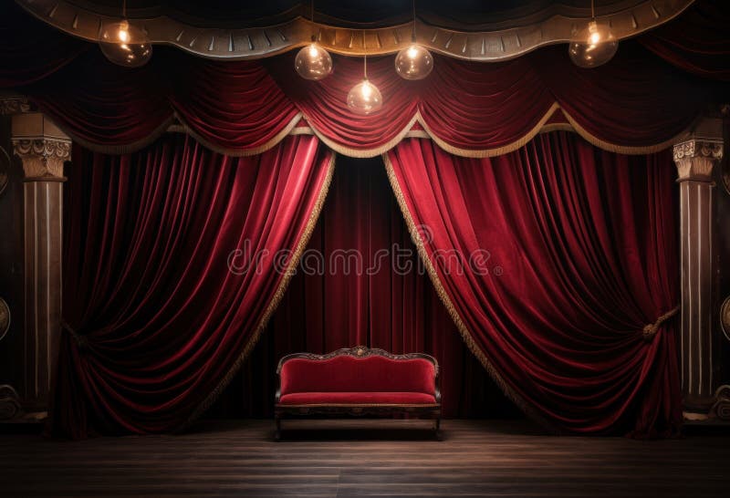 A Red Circus Theatre Set with a Backdrop and Curtains Stock Image ...