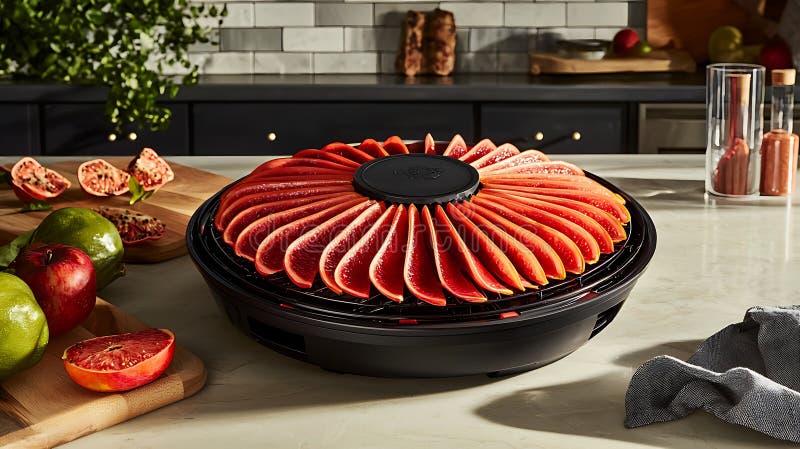 Red Citrus Fruit Slices Arranged on a Circular Grill for Dehydration or ...