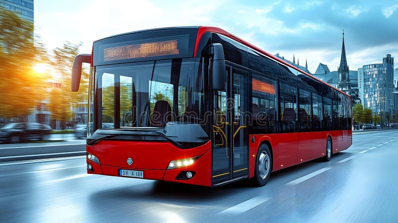 Red City Bus Driving on the Road 3D Illustration Stock Illustration ...