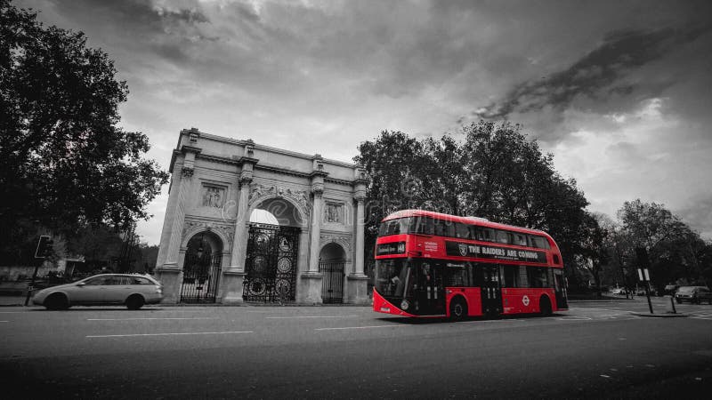 Red city bus in London editorial photography. Image of road - 61007582