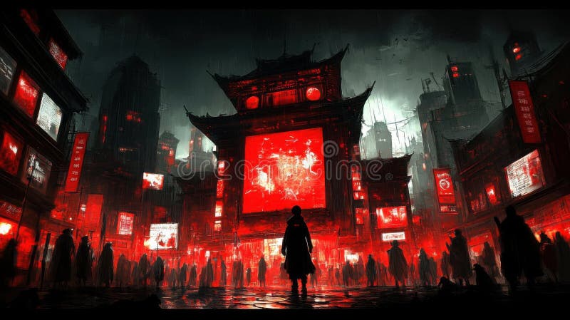 Red City at Night stock image. Image of neon, crowd - 368966825