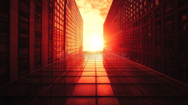 Red City Sunset: Urban Architecture Pathway Stock Illustration ...