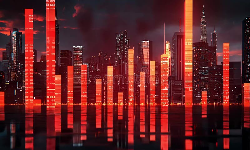 Red Cityscape Sunset Reflection, Financial Data, Night Stock Video ...