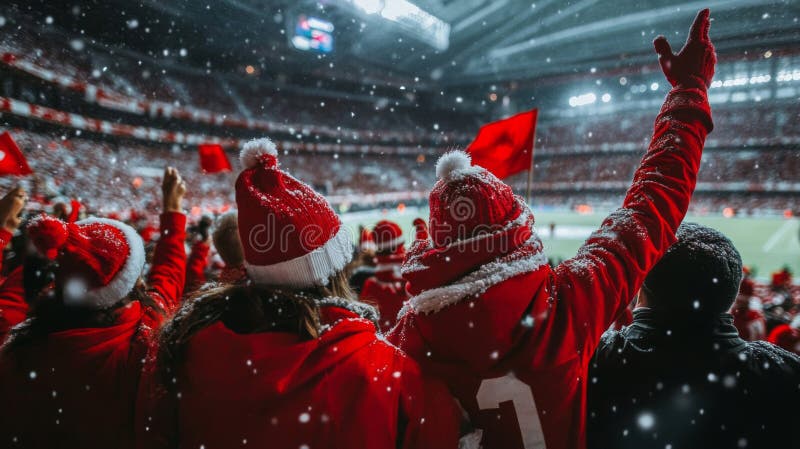 Red-clad Fans Cheer in Snow-filled Stadium Stock Illustration ...