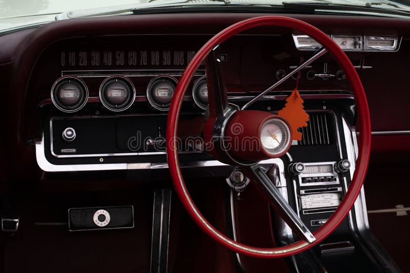 Red Classic Car Control Panel Stock Image - Image of chrome, inside ...