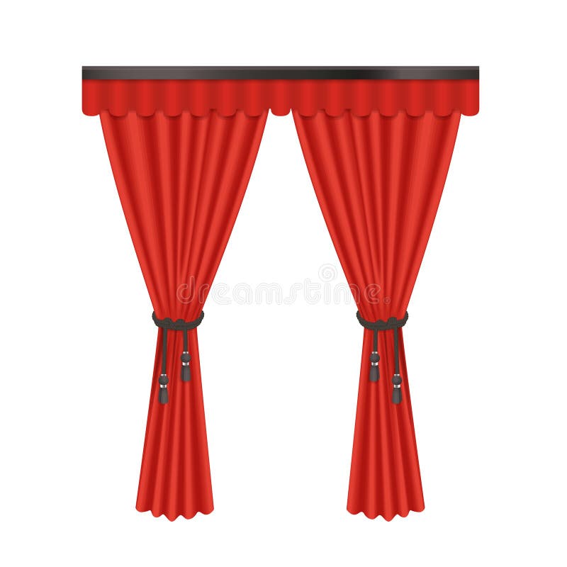 Red Classic Curtains for Window, 3D Fabric Draped with Black Rope and ...