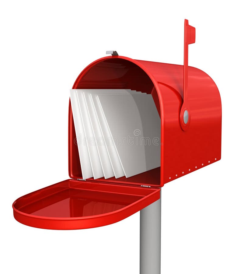 Red Classic Mailbox with Mail Stock Illustration - Illustration of flag ...