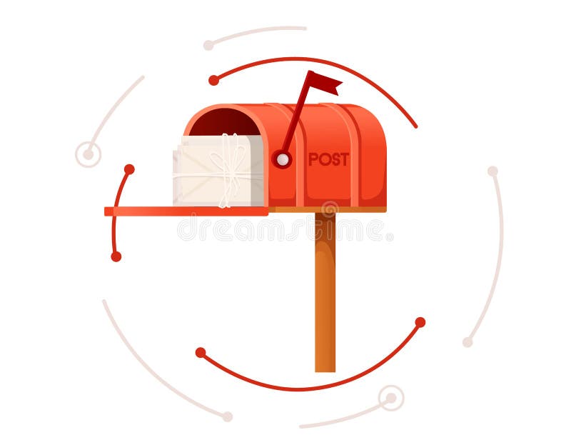 Mailbox Illustration Isolated on White, Flat Post Office Box, Red Mail ...