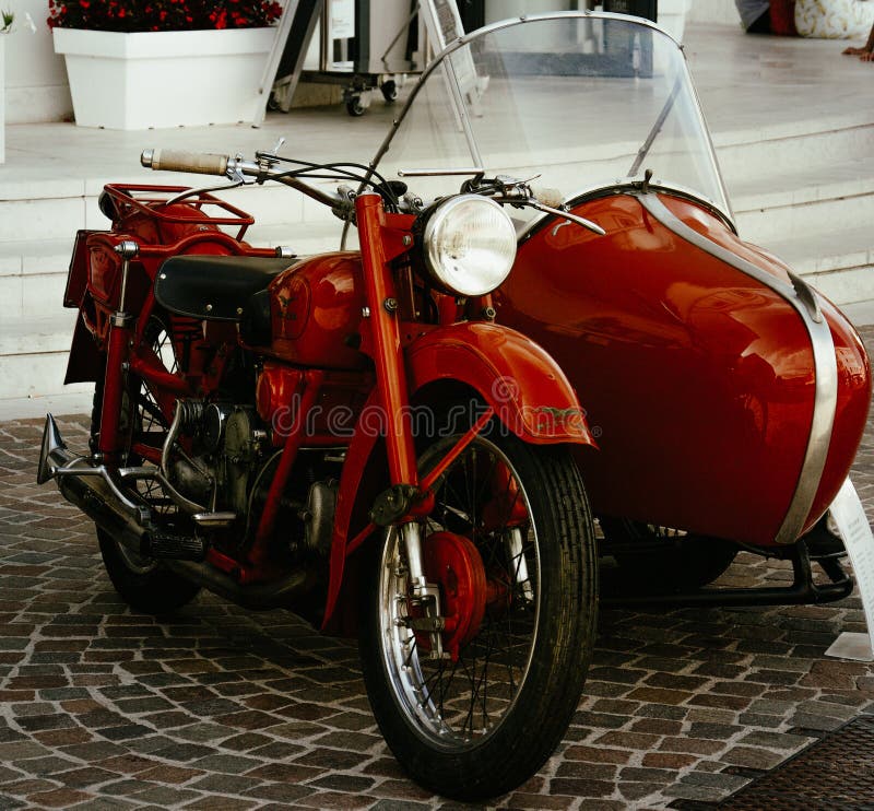 Red Classic Sidecar Motorcycle on the Street Stock Image - Image of ...