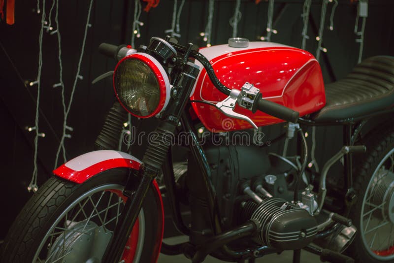 Red Classic Style Motorcycle with Black Frame and Steering Wheel Stock ...