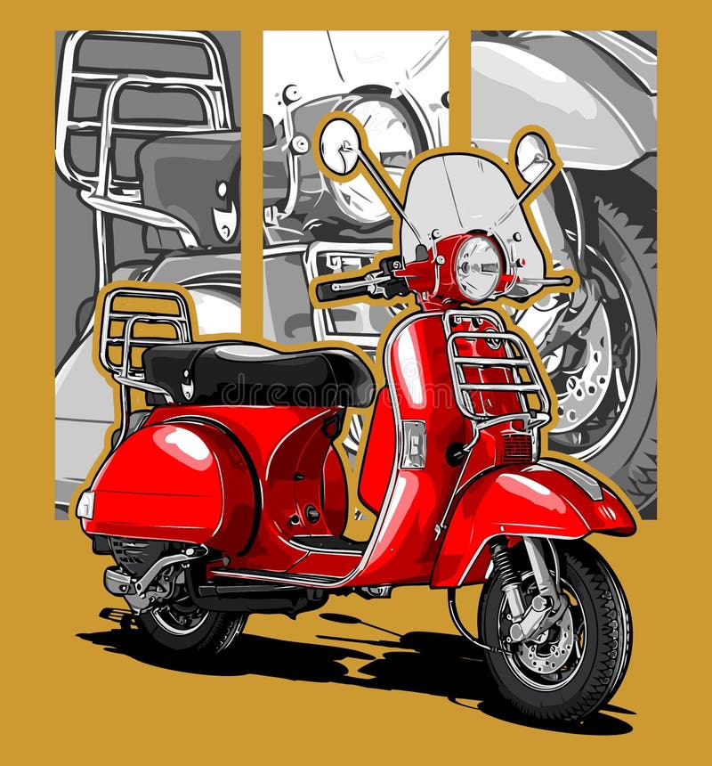 Red Classic Two Stroke Scooter Stock Vector - Illustration of cartoon ...
