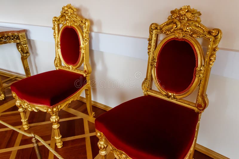 Red Classical Chairs in Room Stock Image - Image of decoration, king ...