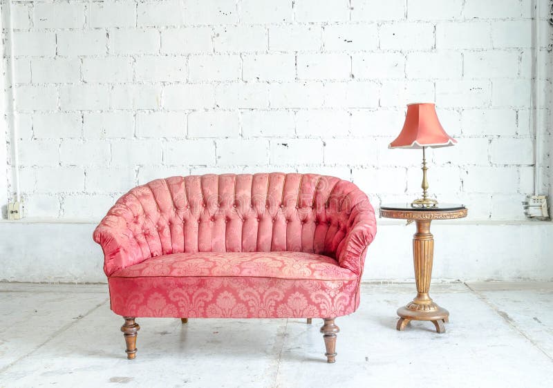 Red Classical Style Sofa Couch in Vintage Room Stock Image - Image of ...